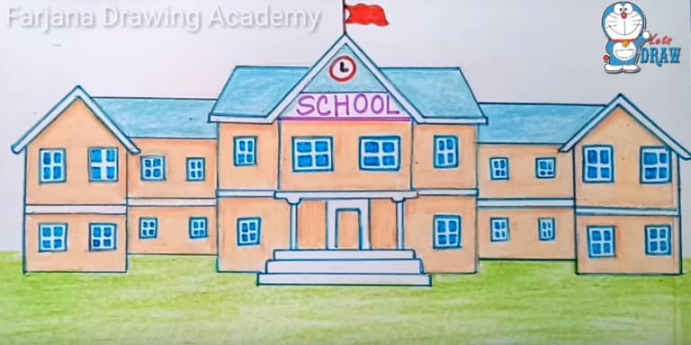 How to draw a school easy step by step | Easy drawing for kids