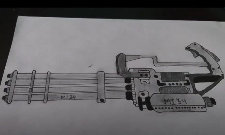 How to Draw a Minigun Step by Step || Gun Drawing Tutorial