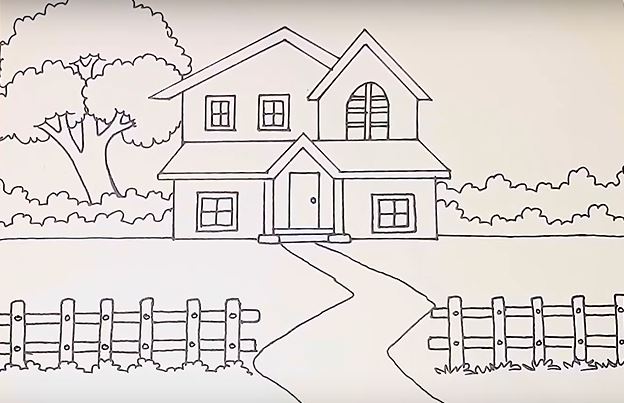 How to draw a Village House Step by Step || Village Screnery Drawing