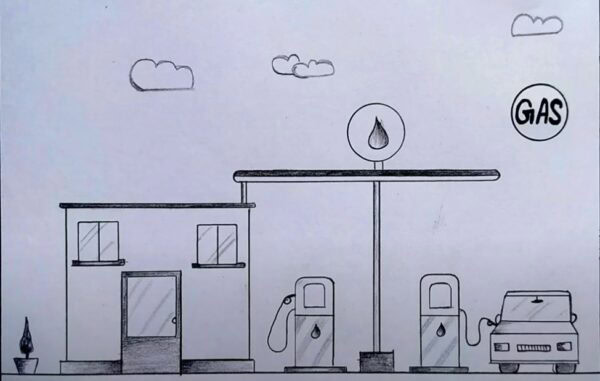 How to Draw a Gas Station Step by Step