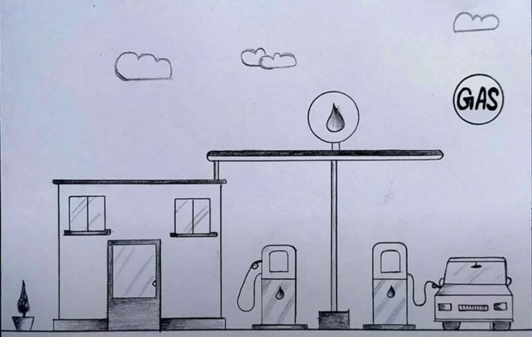 How to Draw a Gas Station Step by Step