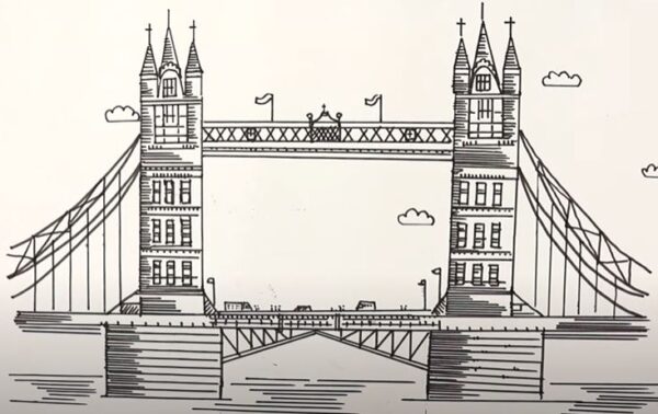 How to Draw Tower Bridge Step by Step