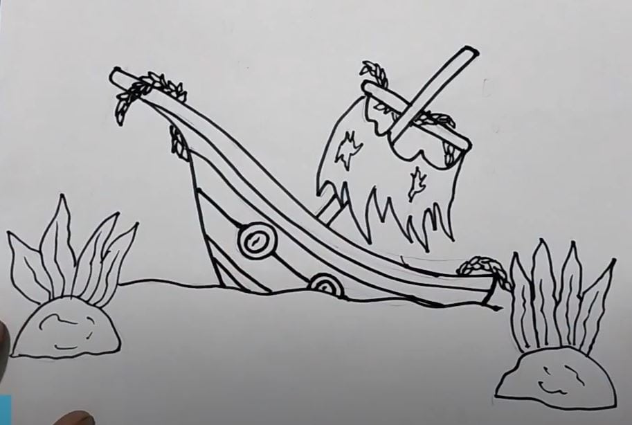 How to Draw a Shipwreck 7 - HTDraw.com
