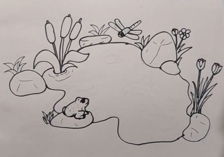 Beautiful pond Drawing Step by Step